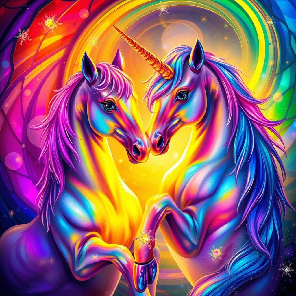 Rainbow Unicorns - Iridescent Unicorns in Vibrant Rainbow Co...