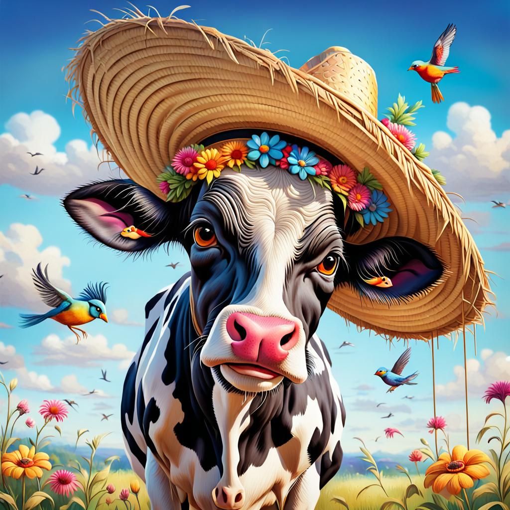 Straw hats for cattle - AI Generated Artwork - NightCafe Creator