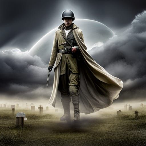 The Ghost of a soldier rising from it's grave, soldier uniform ...