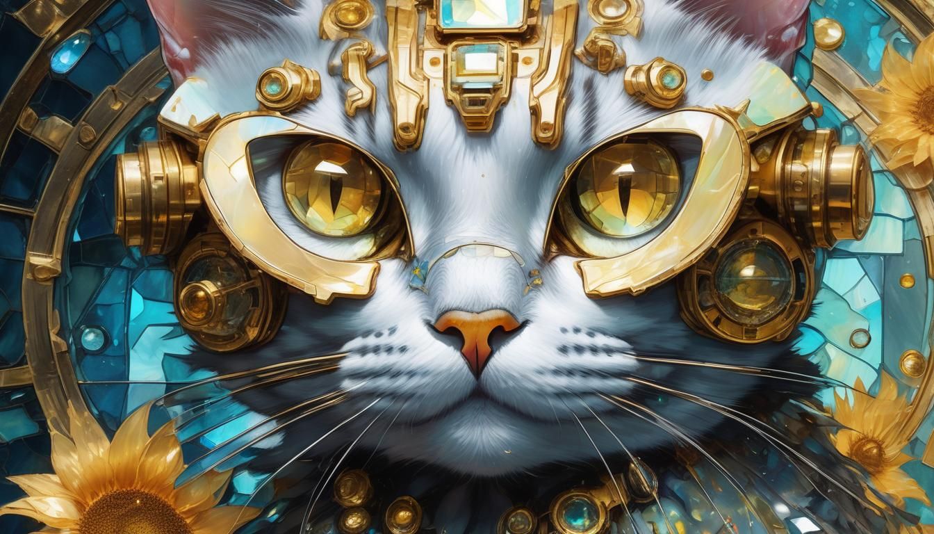 close-up portrait of a cute cat, cybernetic anthropomorphic fringe ...