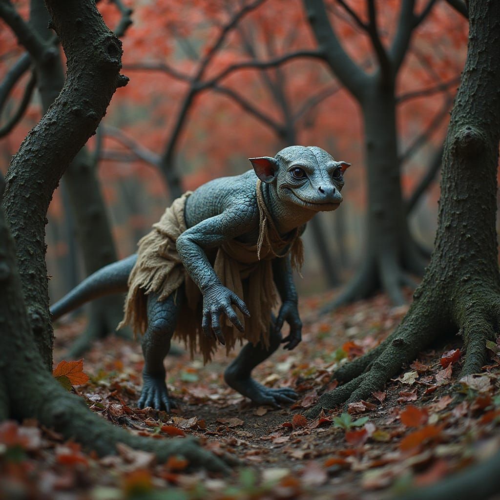 Alien Gator Monkeys in a Crimson Forest - AI Art