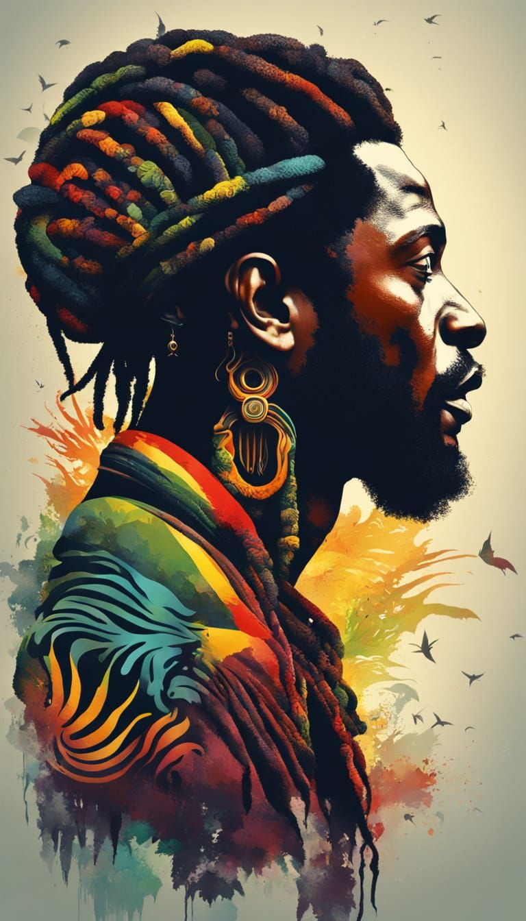Vibrant Rasta Silhouette Amidst African Wildlife - AI Art