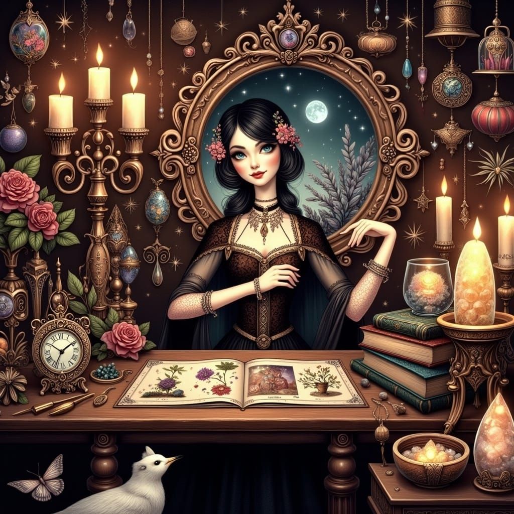 Whimsical Victorian Oracle Card Reader in Winter W... - AI Art