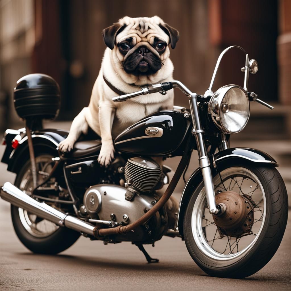 Pug on a motorcycle - AI Generated Artwork - NightCafe Creator