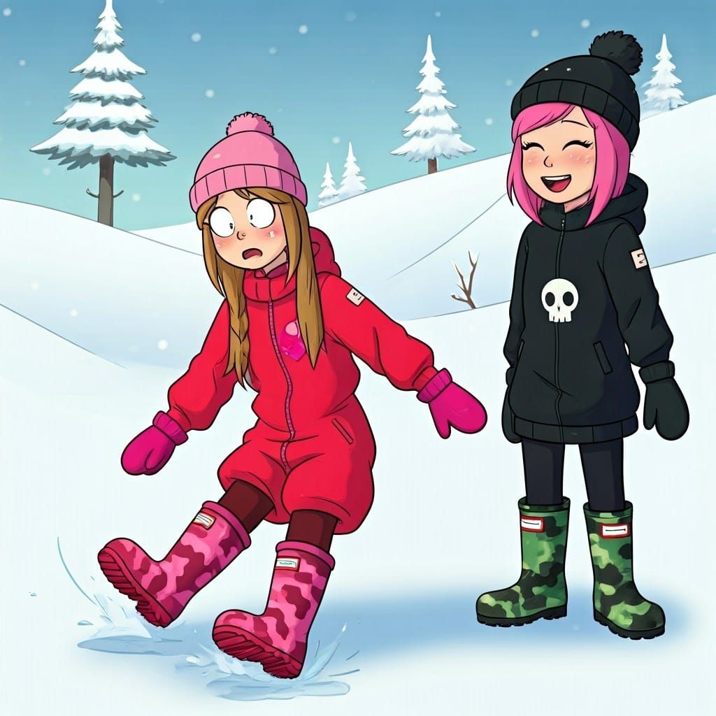 Sisters in Winter Wonderland Chaos - AI Art