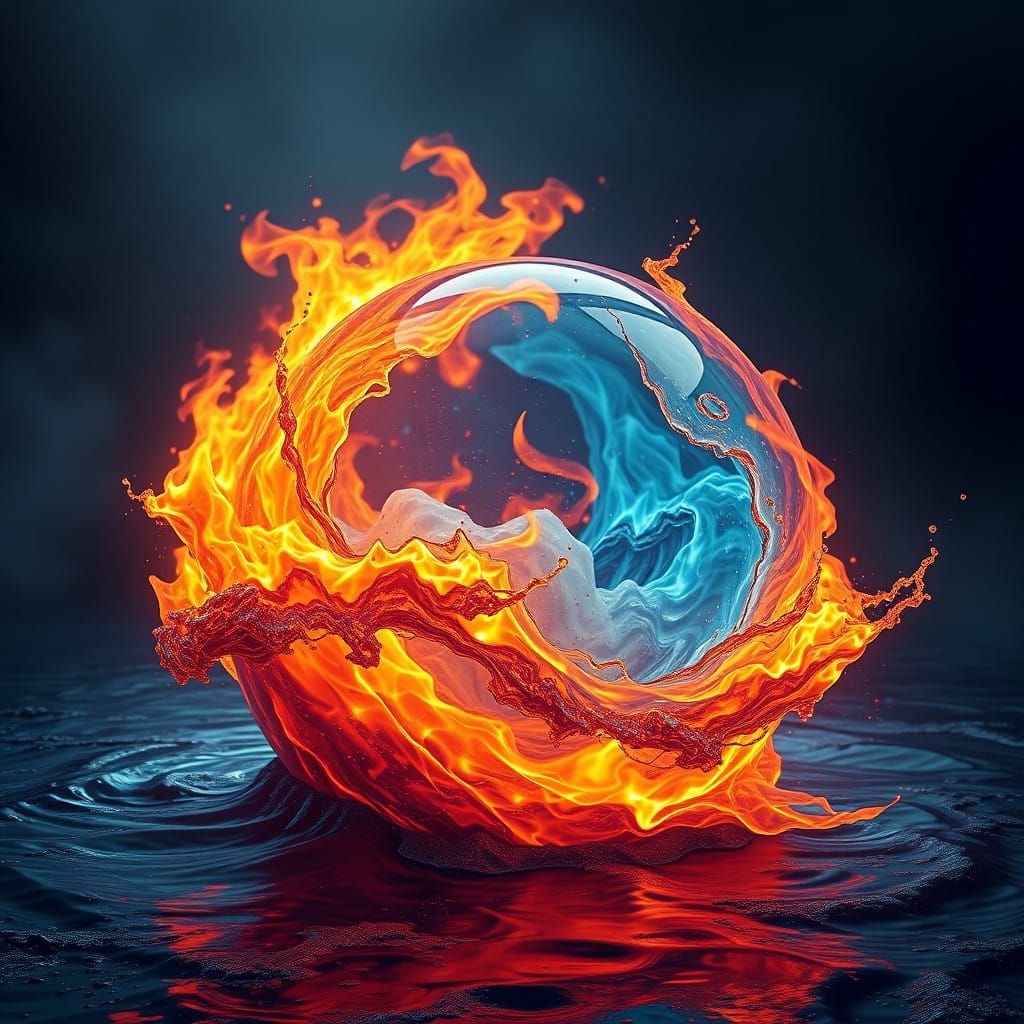 Elemental Ball - Vibrant Fusion of Water and Fire in Fantast...