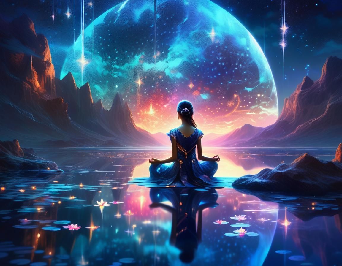 Lotus: Epic magical Stary nightsky reflecting in a calm mirror Like sea ...