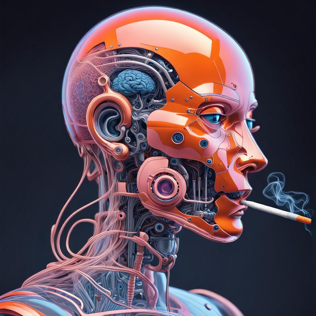 Robot-man smoking cigarette - AI Generated Artwork - NightCafe Creator