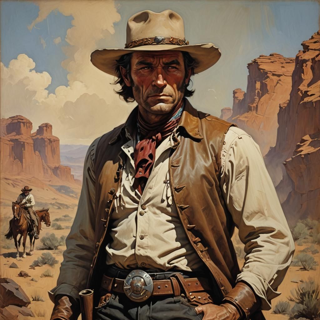 Cowboy of the Victorian Era. Frank Frazetta style. - AI Generated ...