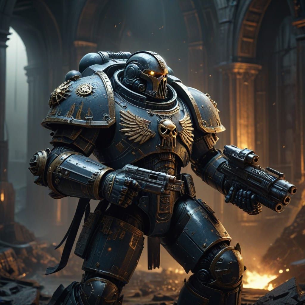 drawing of a space marine from Warhammer 40k holding his bolter and ...