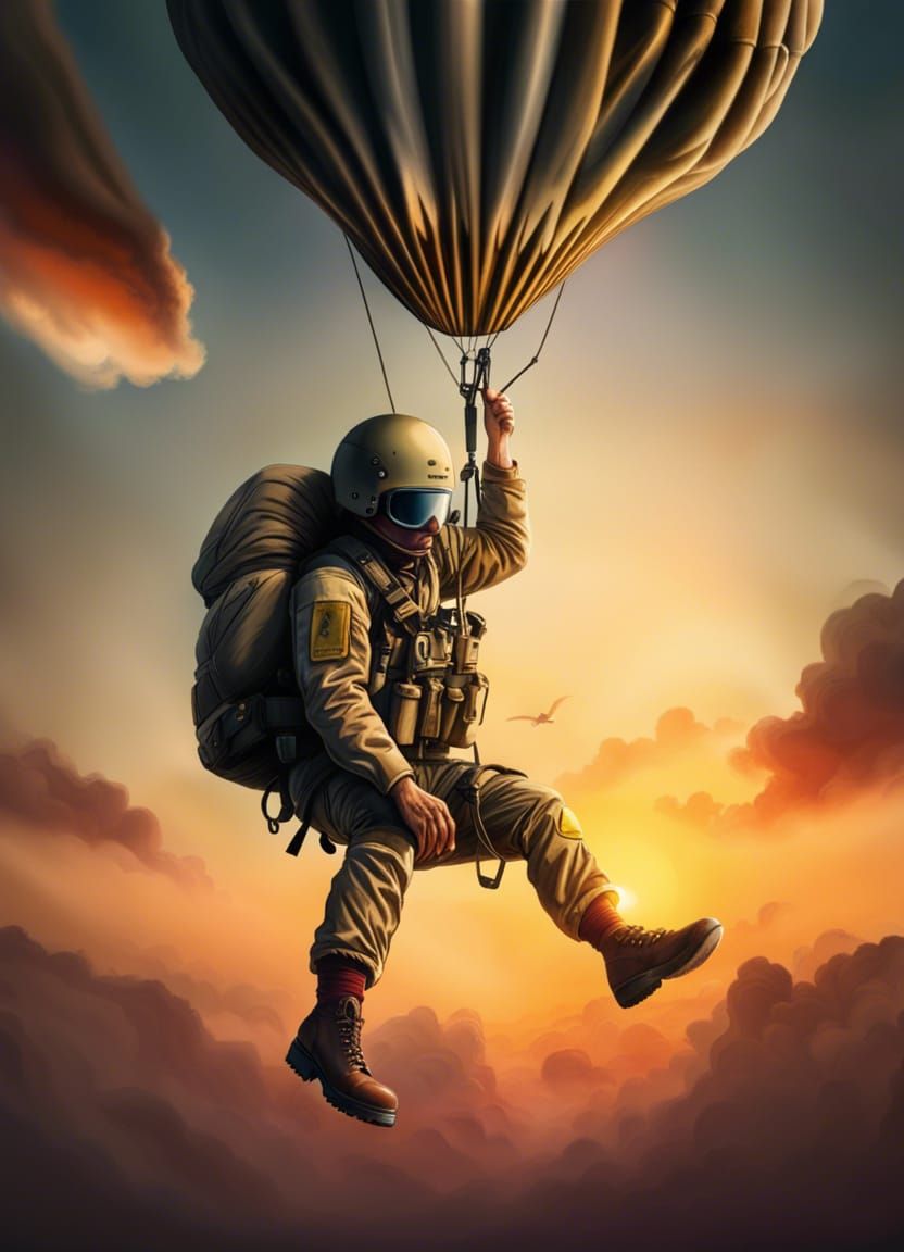 hanging paratrooper - AI Generated Artwork - NightCafe Creator