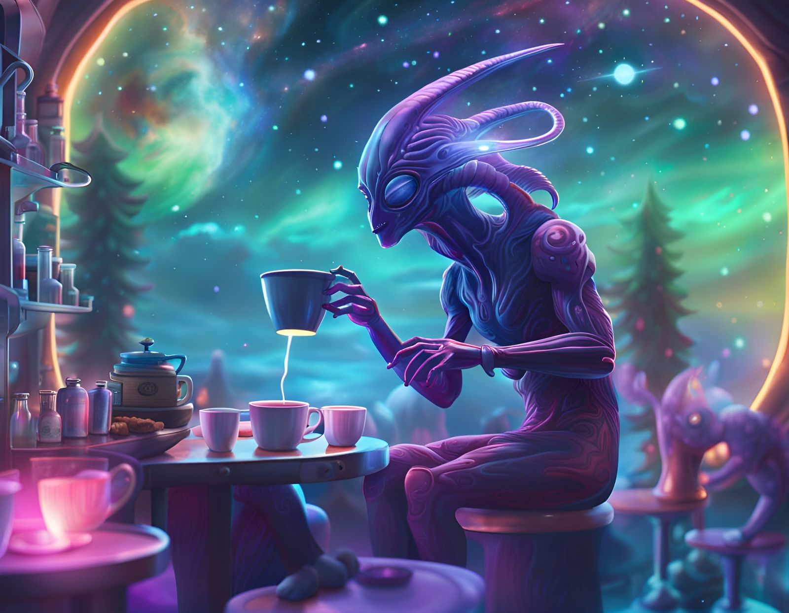 An alien Barista coffeeshop. - AI Generated Artwork - NightCafe Creator