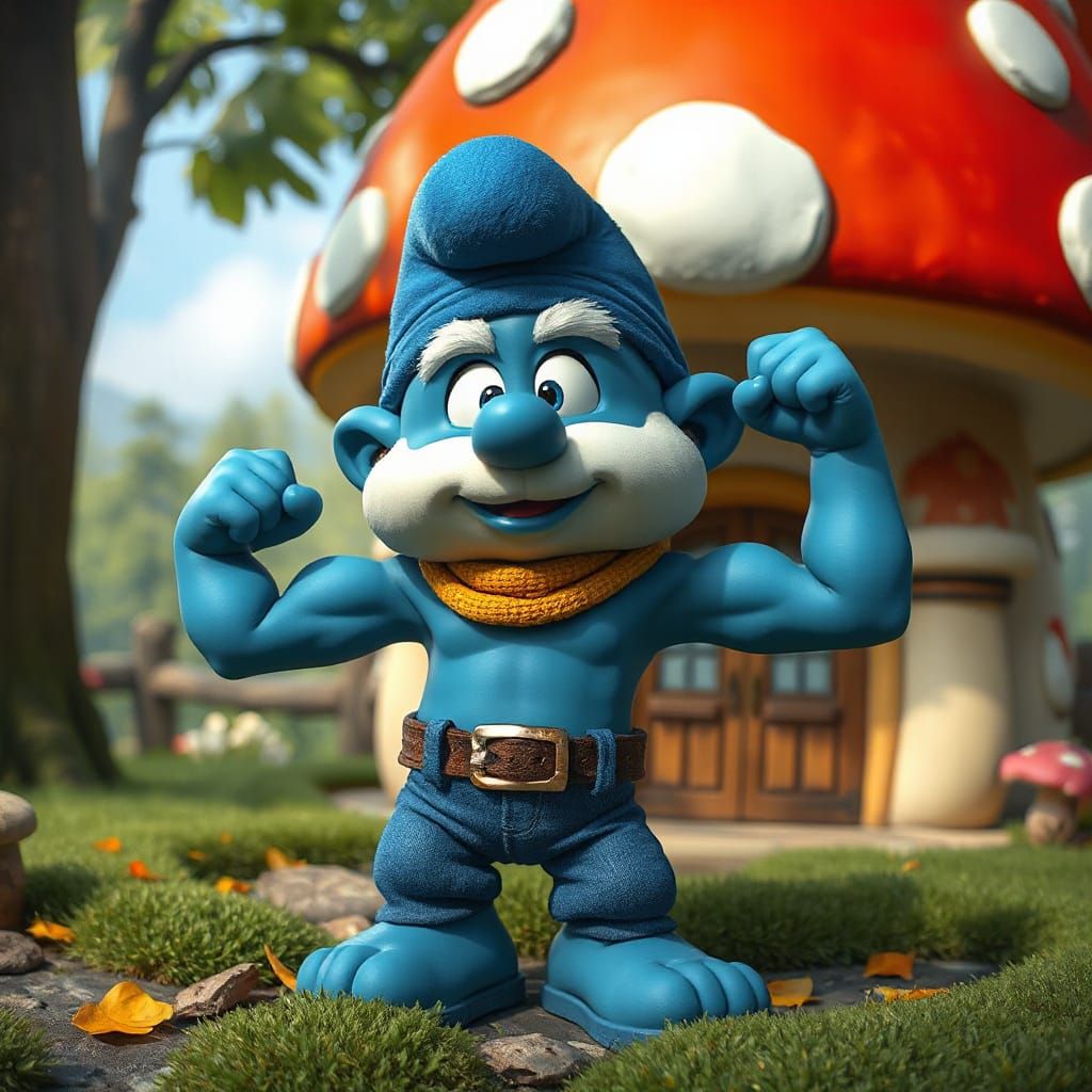 a muscular Smurf showing off - Muscular Smurf Flexing by M...