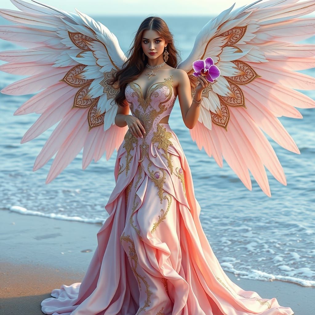 Angel at beach shoreline - Angel at beach shoreline