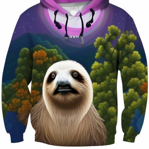blonde haired woman wearing a sloth hoodie, with a sloth hood :: breast ...