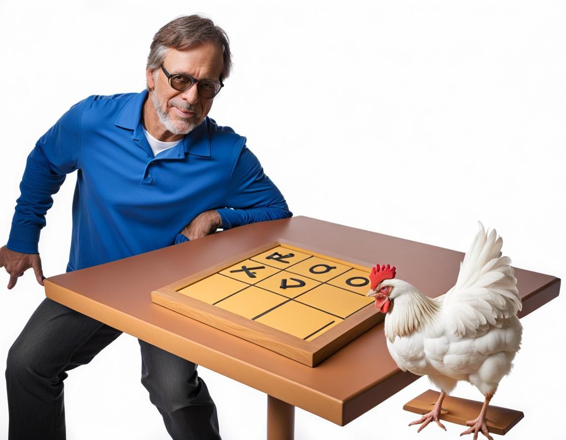 Man sitting on left side of table loses to a chicken standing on left ...