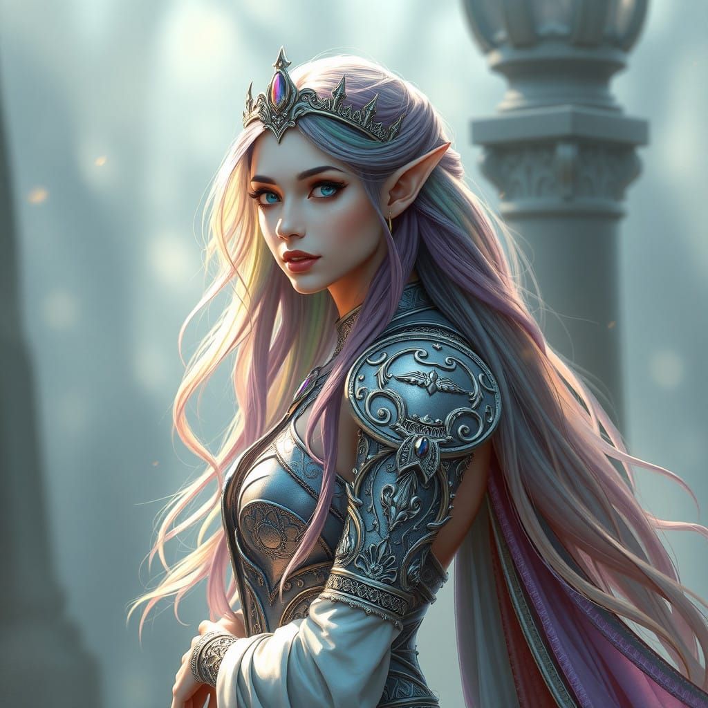 Elven Warrior - Ethereal Elven Goddess in Shimmering Armor