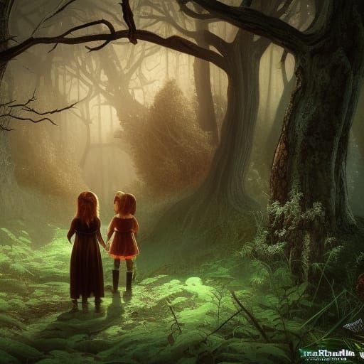 Hansel and Gretel in a creepy forest - AI Generated Artwork - NightCafe Creator