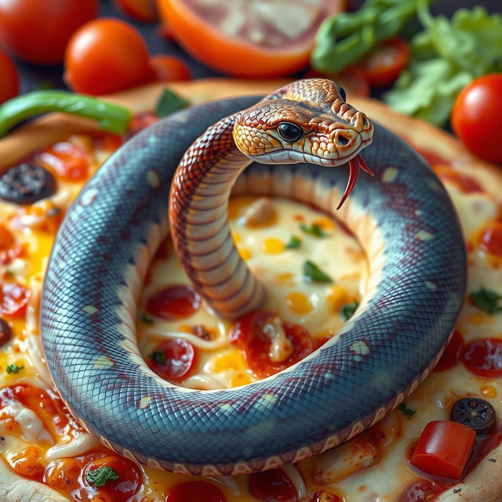 Snake pizza 🍕 - Snake on Pizza: Digital Painting with Reali...