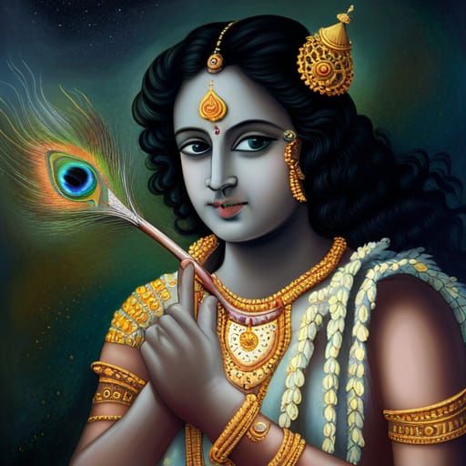 Krishna is typically portrayed in Hindu art with a dark skin (usually ...