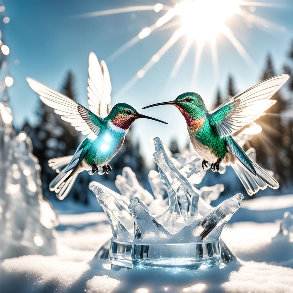 Ice sculpture of hummingbirds - AI Generated Artwork - NightCafe Creator