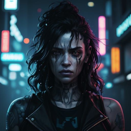 Ethereal Cyberpunk Woman Unleashes Fury in Neon No... - AI Art