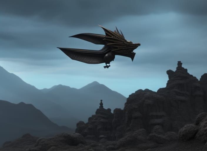 steampunk robot flying dragon with giant bronze scales etched with ...