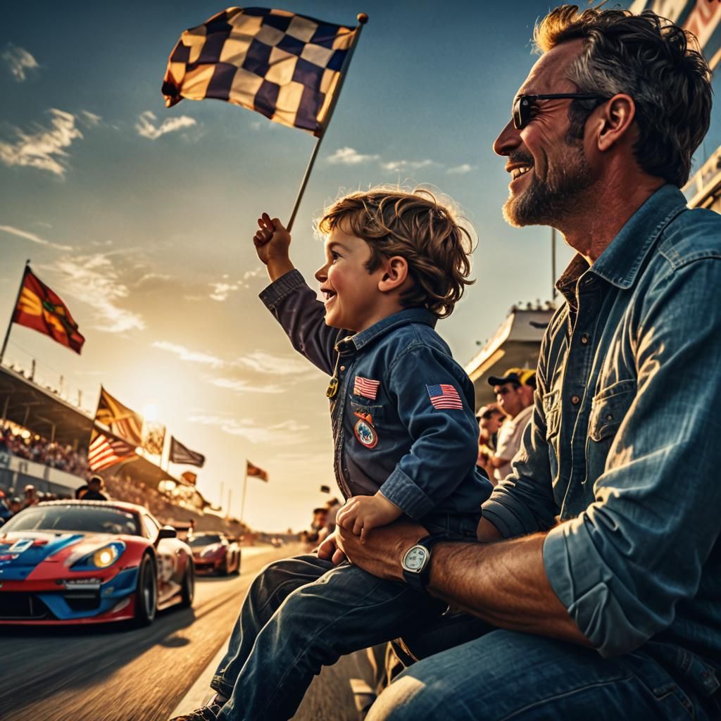 "A father and son watching a car race - AI Generated Artwork ...