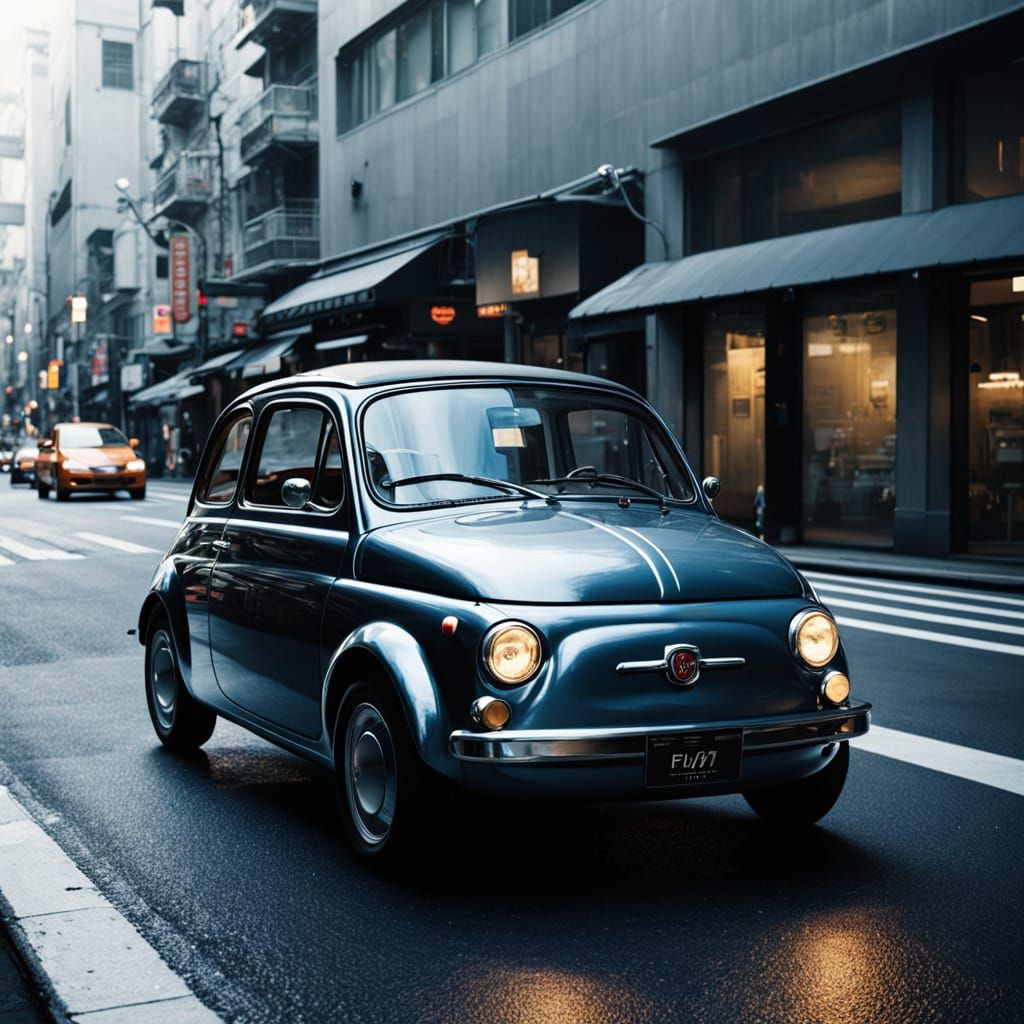 Retro-Futuristic Fiat 500 in Tokyo's Urban Landsca... - AI Art