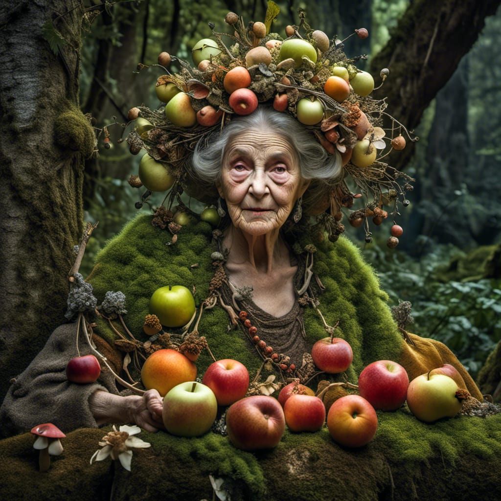 most beautiful mossy matriarch of fruit, elven grandmother fairy ...