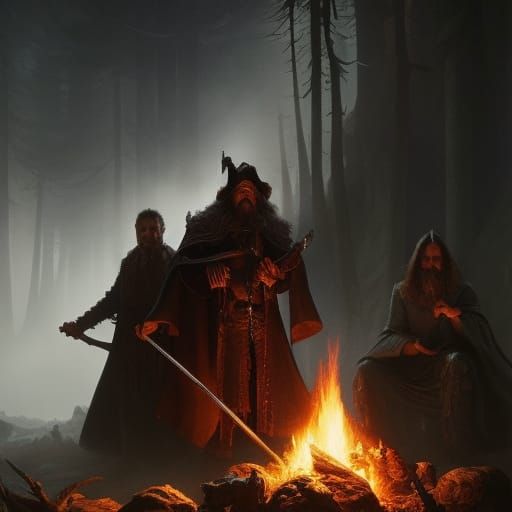 Wizards around a Campfire - AI Generated Artwork - NightCafe Creator
