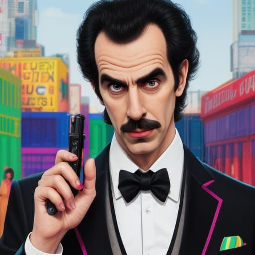 Borat as James Bond in Pop Art Style - AI Art