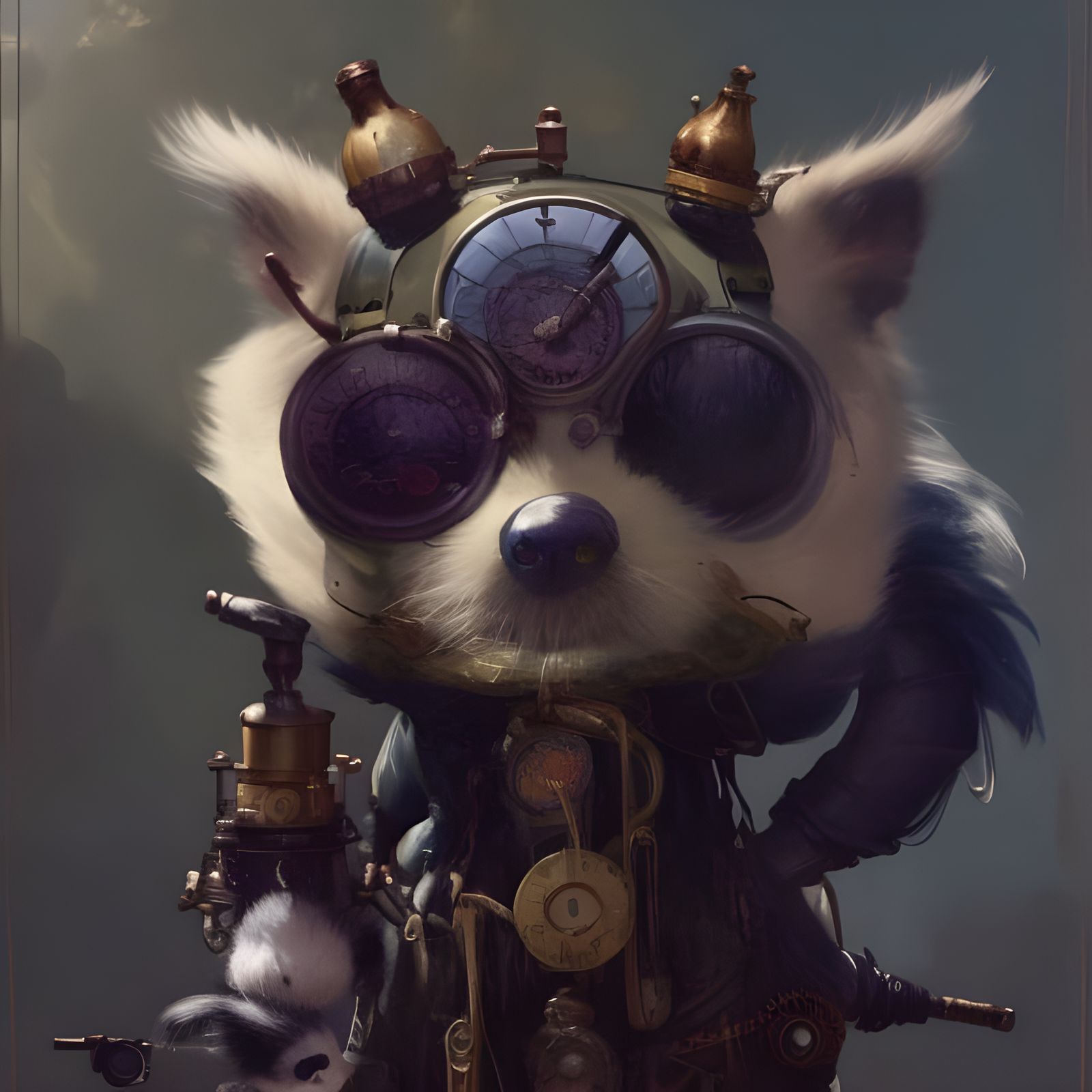 the portrait of an adorable steampunk SKUNK, gorgeous wet doe-eyes ...