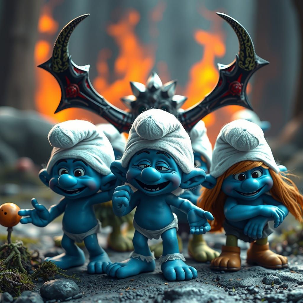 Demonic Smurfs in Lovecraftian Horror Masterpiece - AI Art