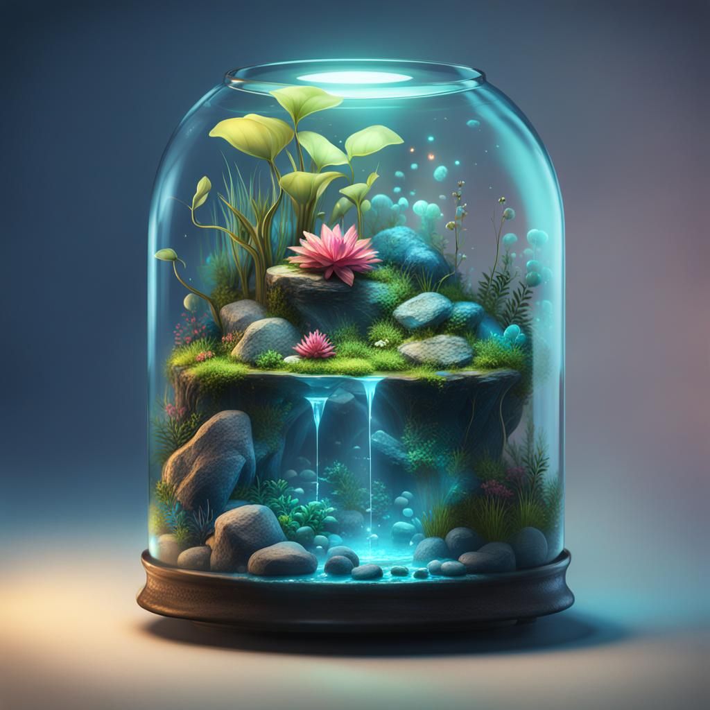 fantasy terrarium tiny ecosystems, showcasing the bioluminescent beauty ...