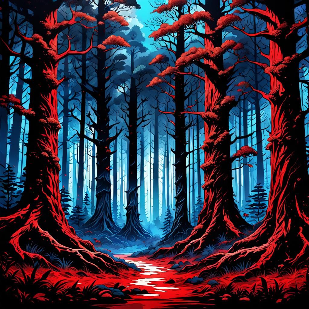 Digital art, lonely forest. - AI Generated Artwork - NightCafe Creator