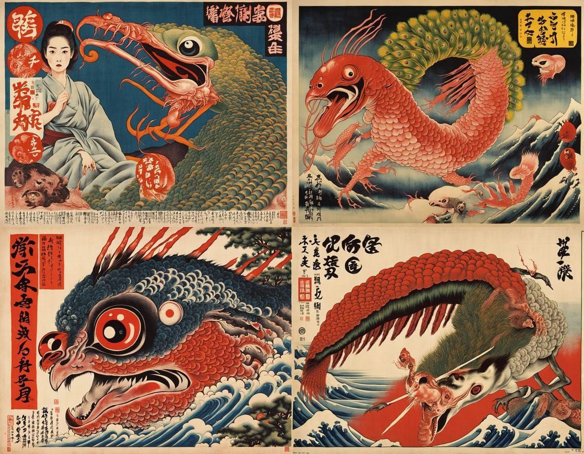 Grotesque Homunculus Horror Show in Retro Japanese... - AI Art