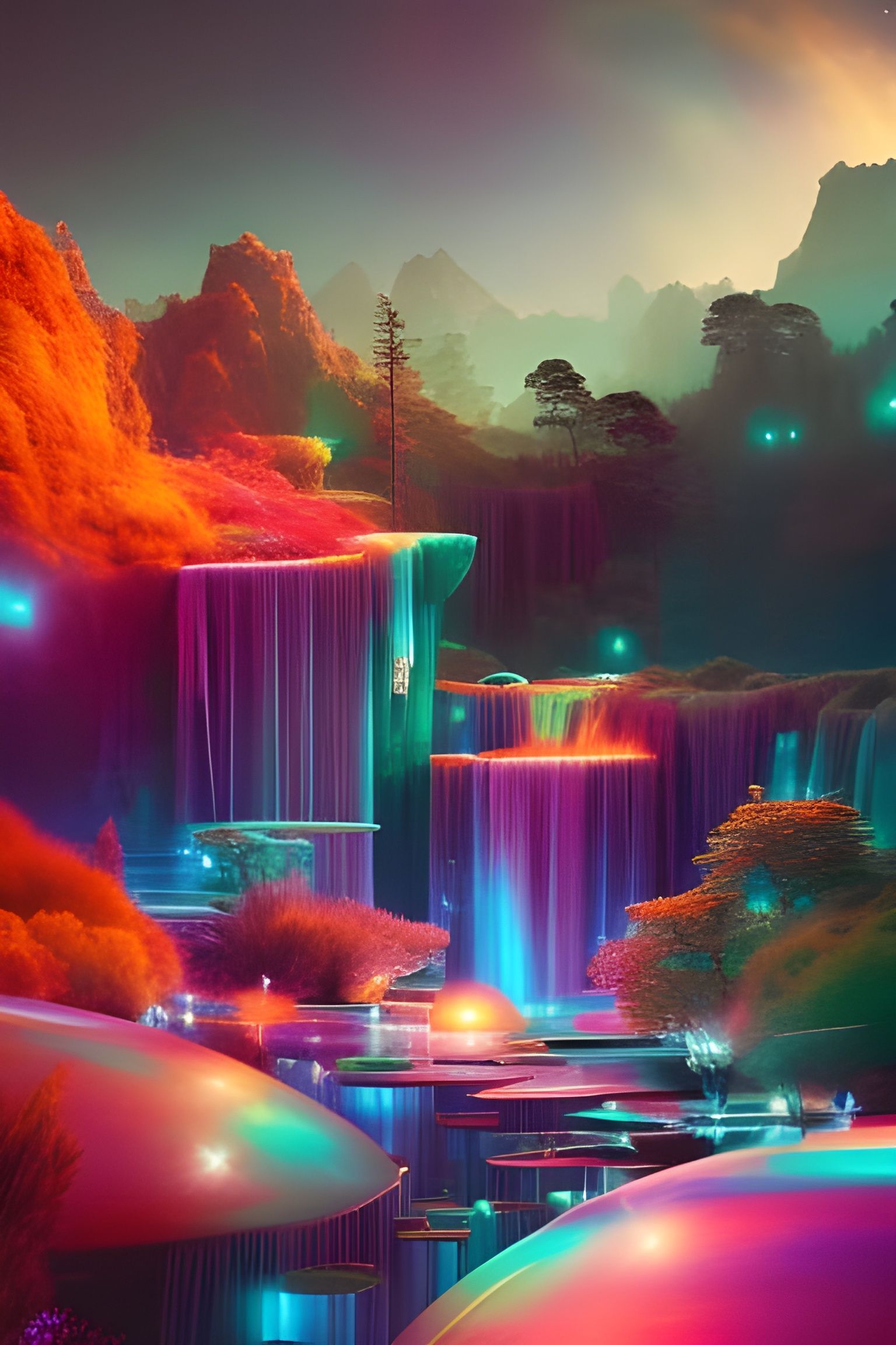 Colorful waterfalls - AI Generated Artwork - NightCafe Creator