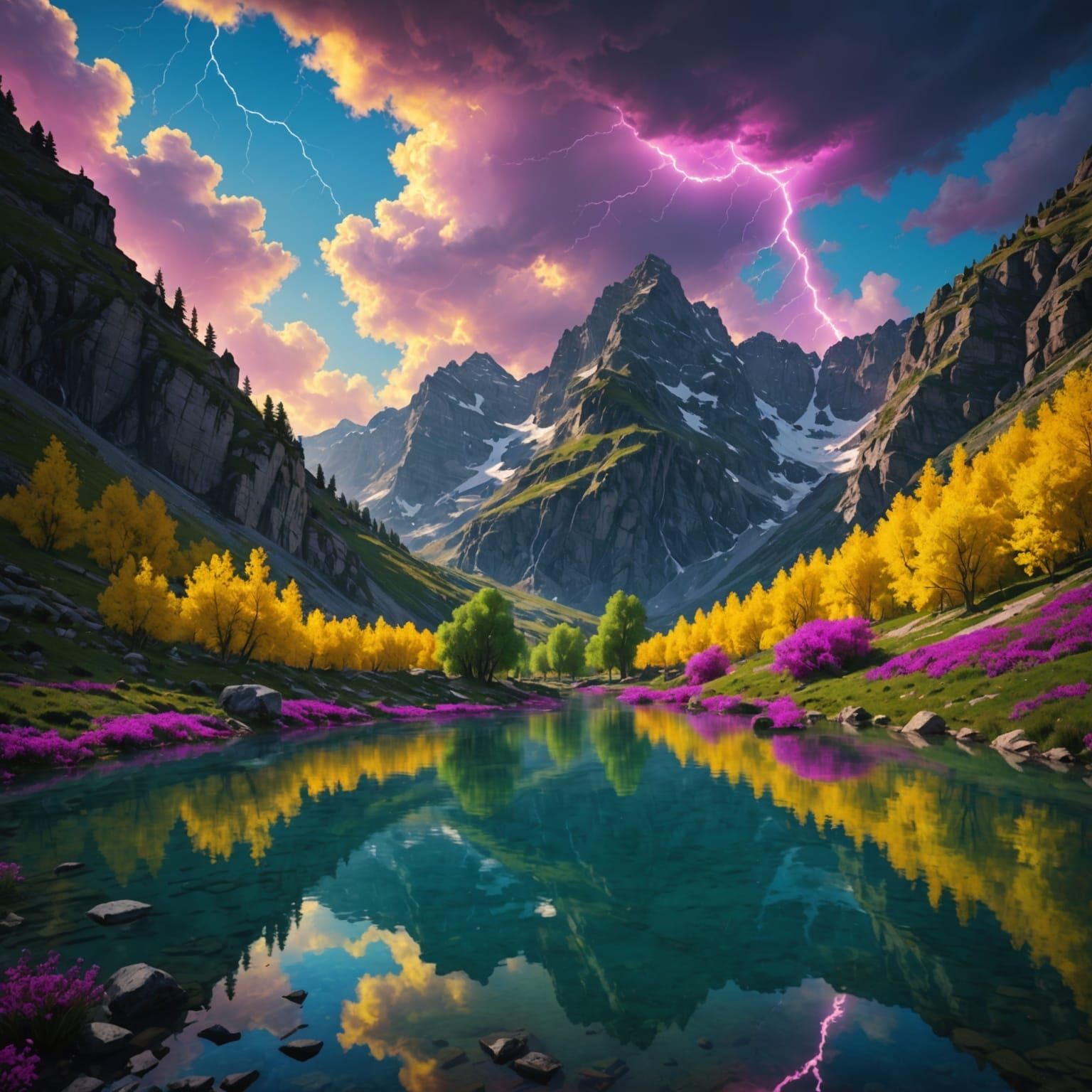 Mountain Lightning Reflection Unreal Engine 8k resolution concept ...