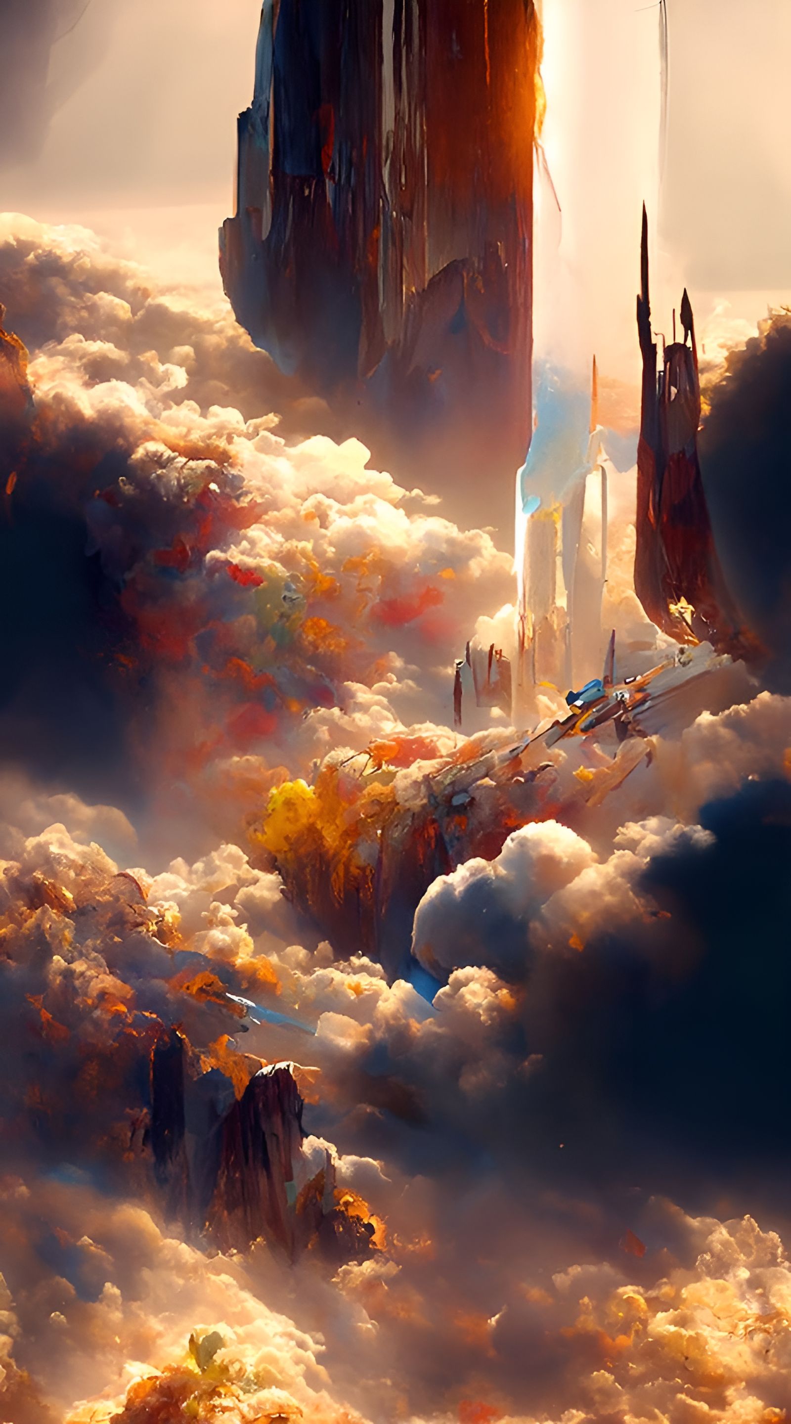 Gleaming spires shooting up into the upper atmosphere, airbrush art ...