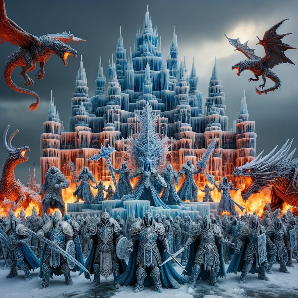 Ice Knights Defend Castle Against Fire Dragons in ... - AI Art