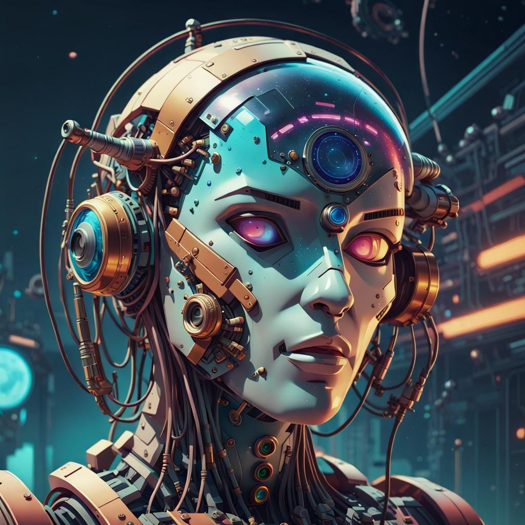 Robotic cyberpunk steampunk hyper-realistic planet Earth floating in ...