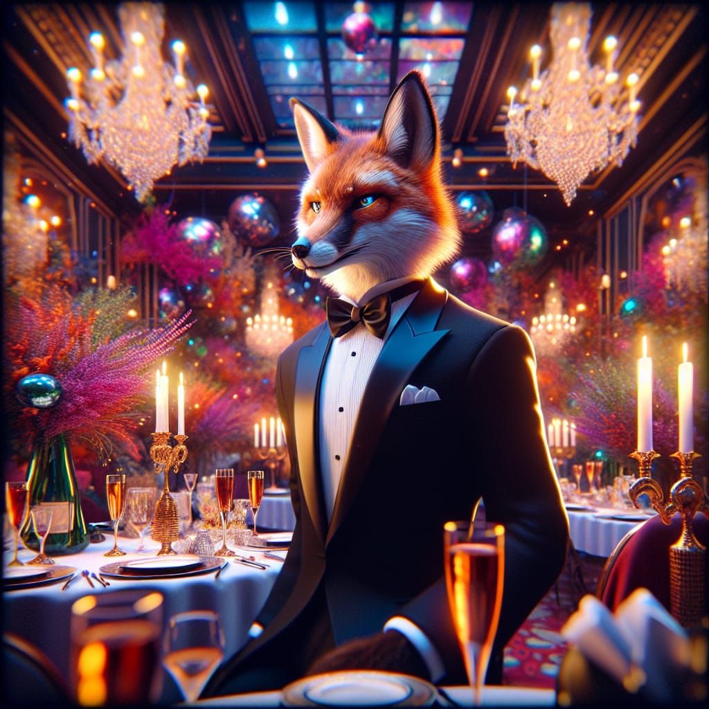 Sophisticated Fox at an Elegant Dinner Party in Ma... - AI Art