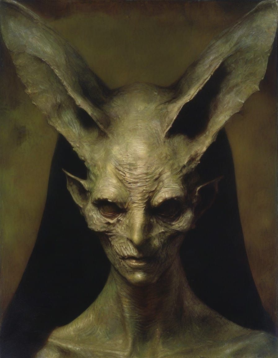 Portrait of a surreal vampire bat woman monster at night max ernst ...