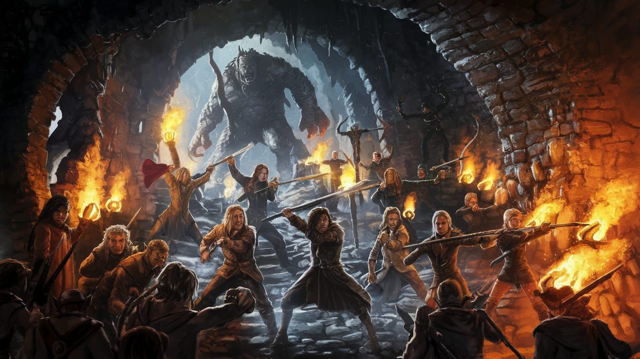 Epic Battle Scene in Moria, Fellowship of the Ring... - AI Art