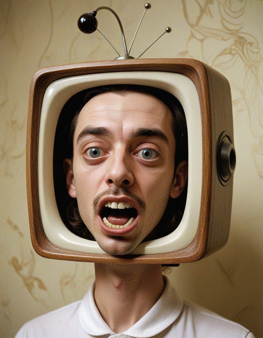 Dreamlike Scene with Melting TV Inside the Mouth - AI Art