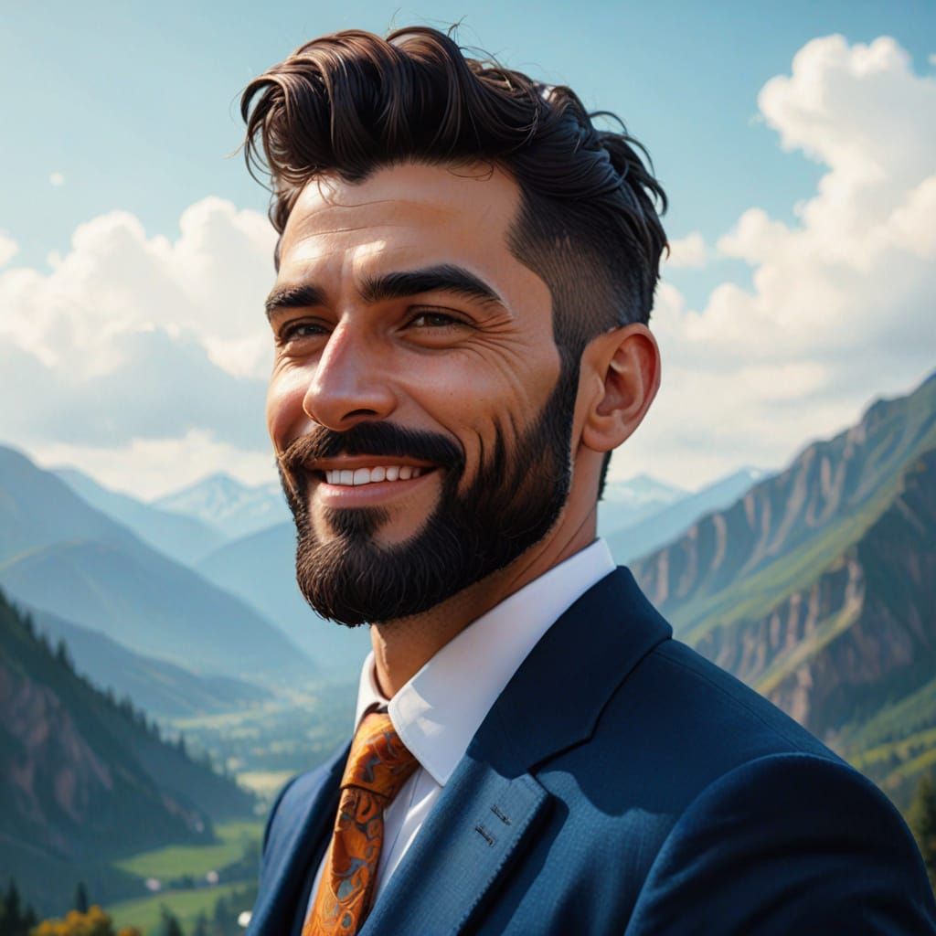 Handsome Man - Elegant Neo-Expressionist Portrait of a Hands...