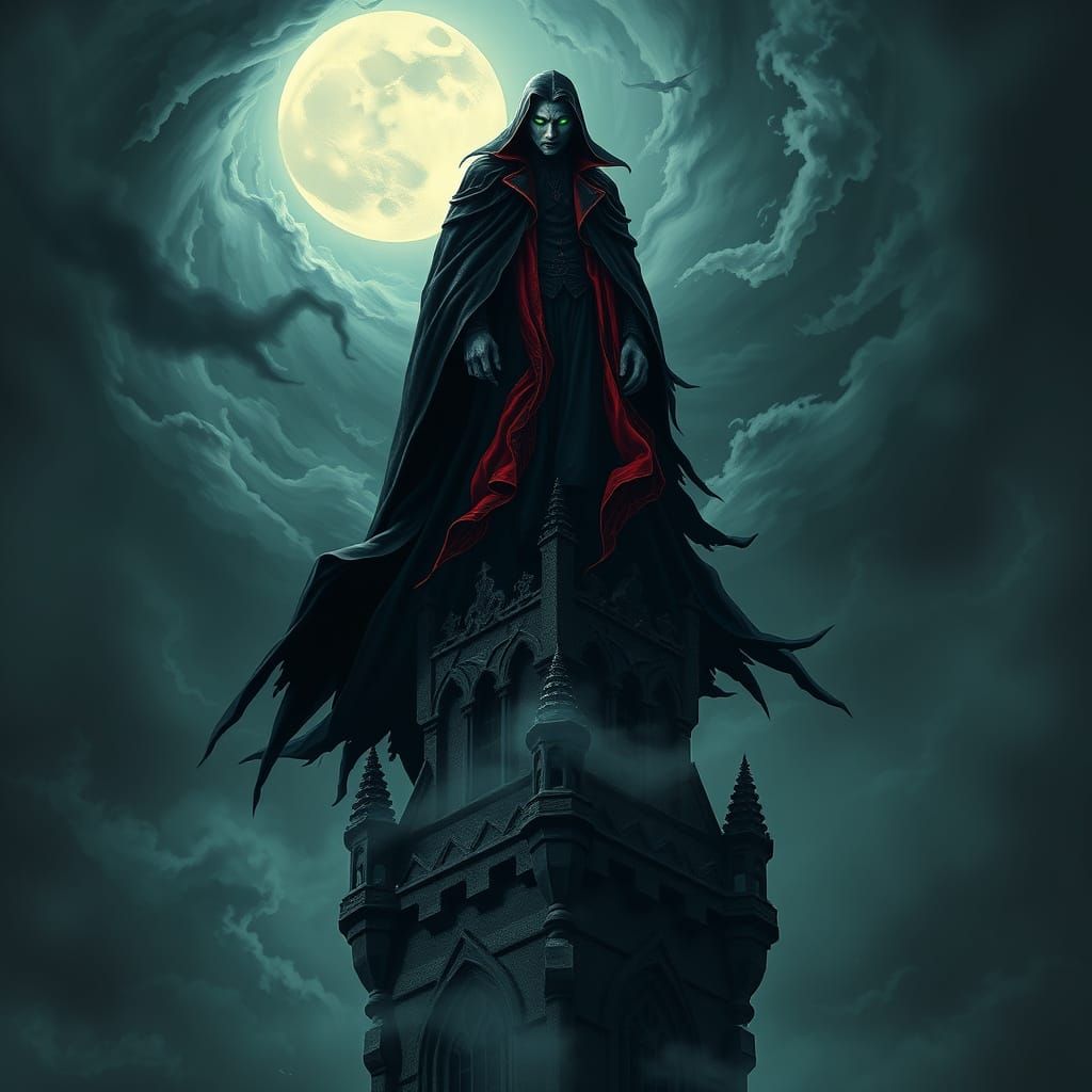 Vampire, epic - Ethereal Vampire Ascends Gothic Spire in Vel...