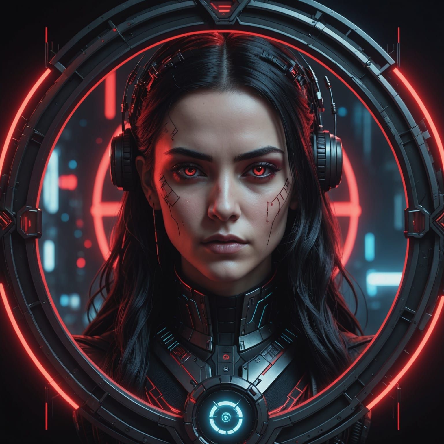 Animated Circular portrait, computer themed frame, of a Gothic style ...