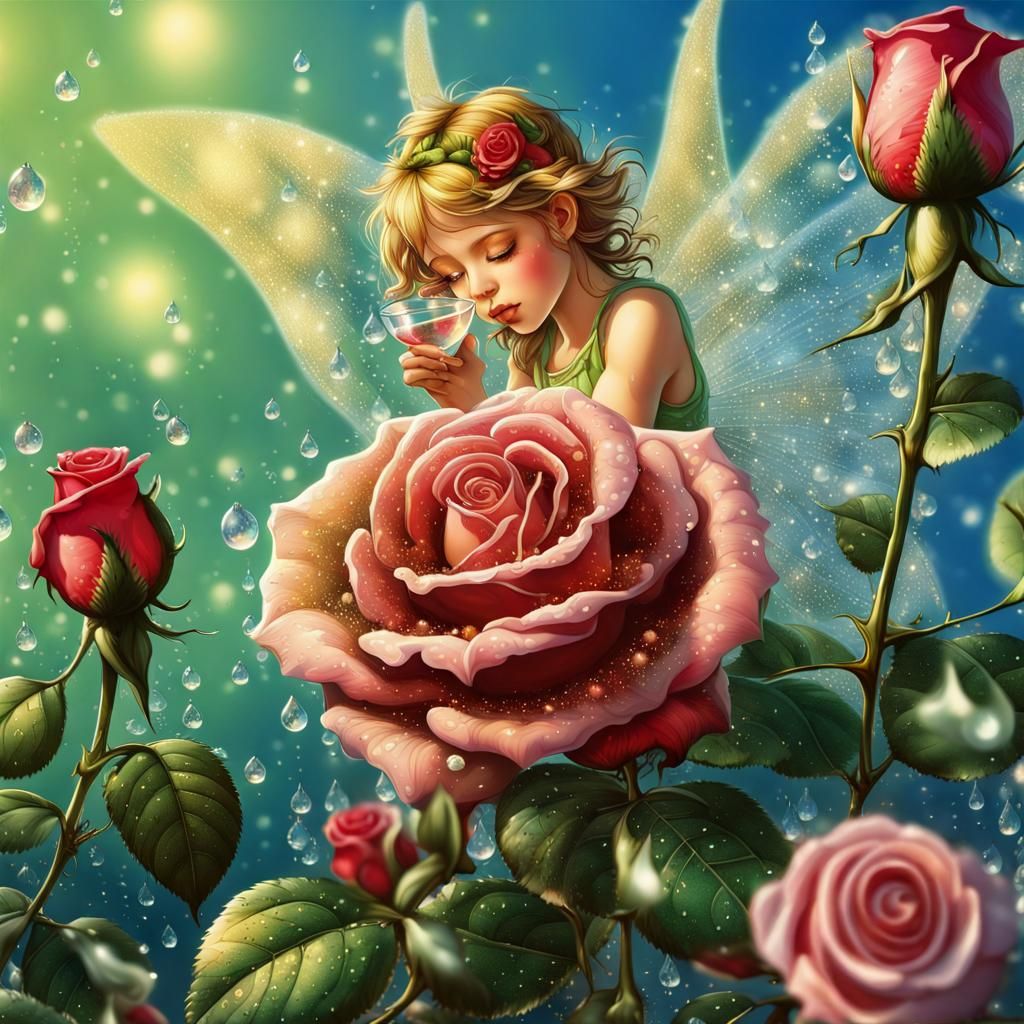 Fairy Drinking Dewdrops From the Roses - AI Generated Artwork ...